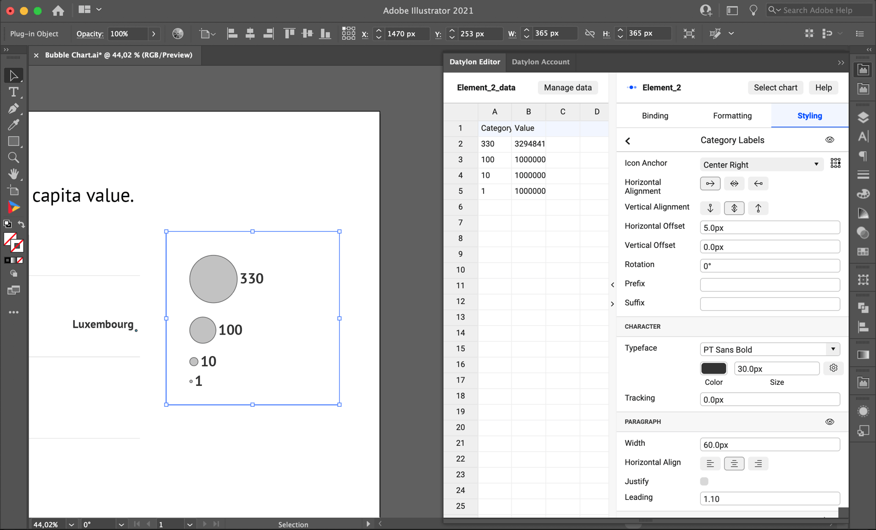 How to make a bubble chart in Illustrator with Datylon| Blog| Datylon